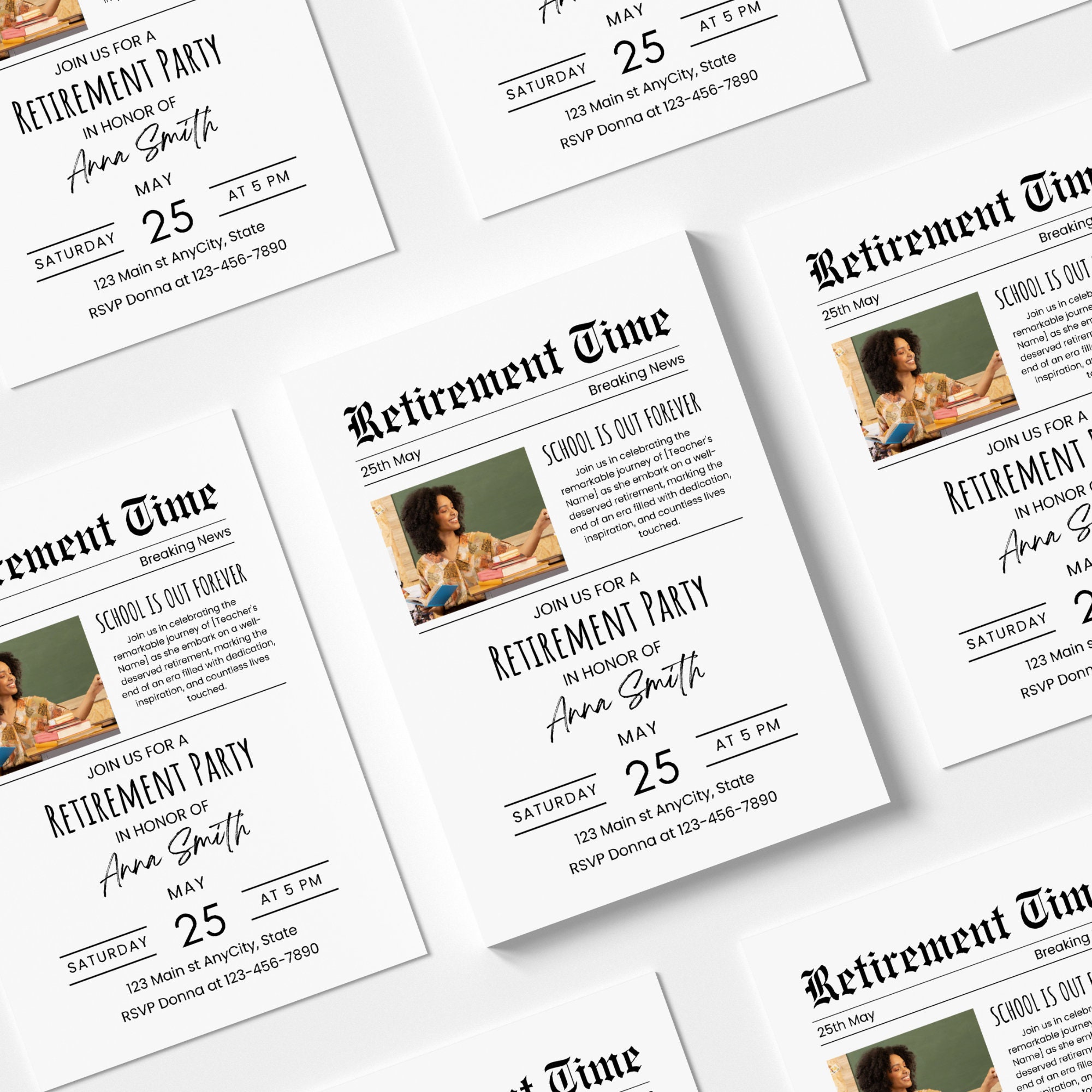 Teacher Retirement Invitation Canva Template Editable School Teacher ...
