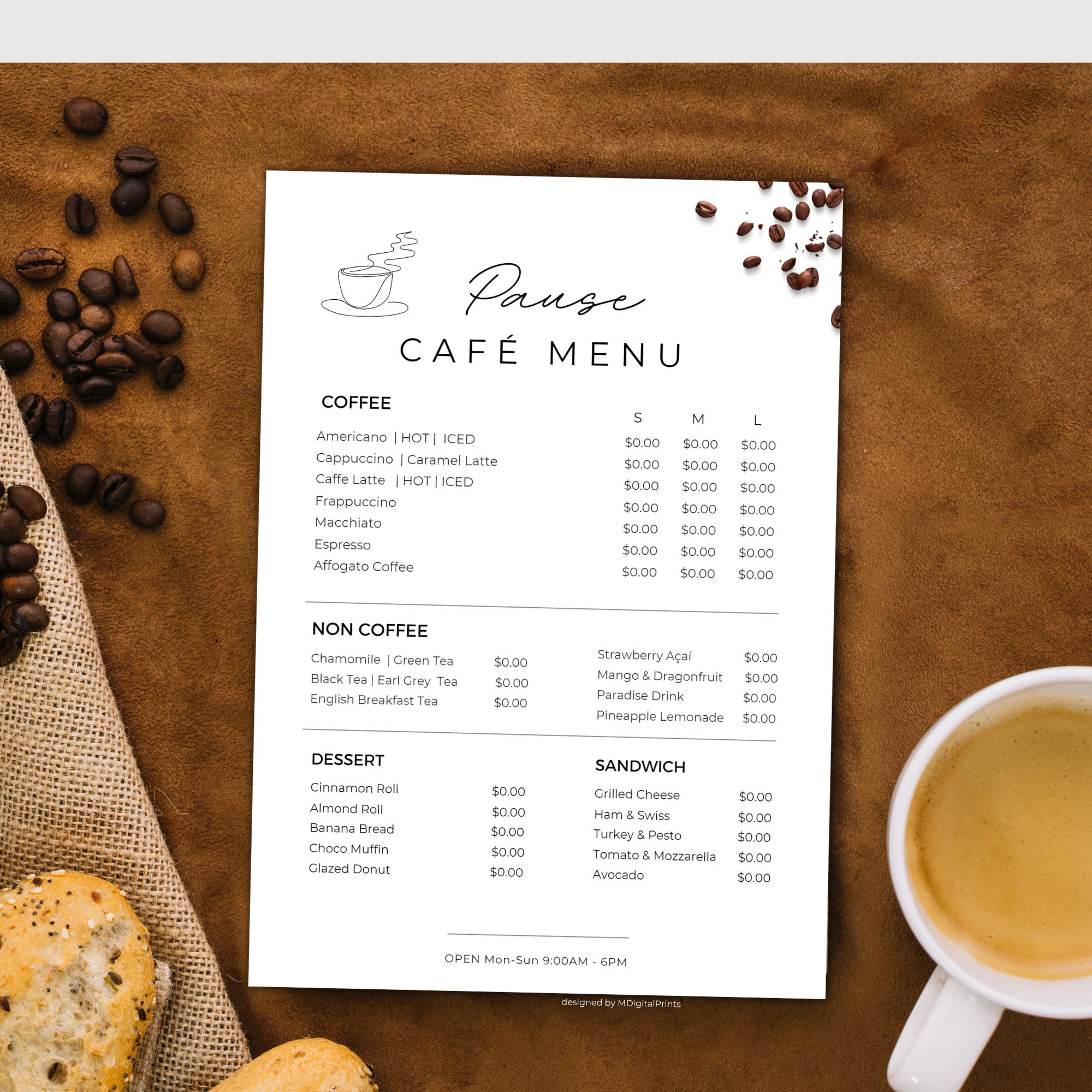 Cafe Menu Canva Template, Coffee Shop Menu Editable Template, Coffee ...