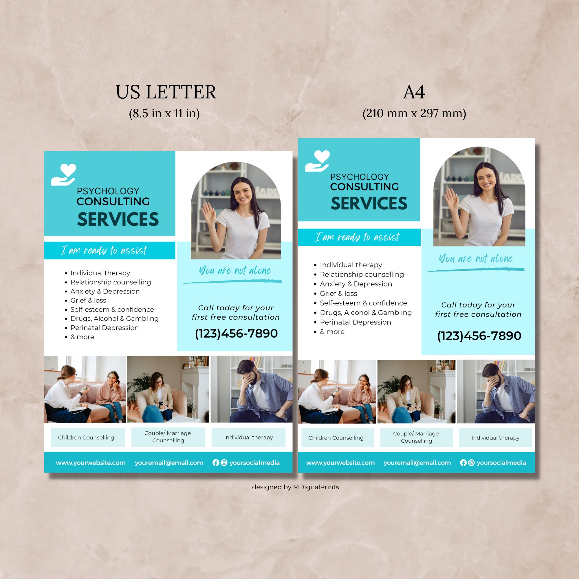 Psychology Flyer Canva Template, Editable Counseling Therapist Template ...