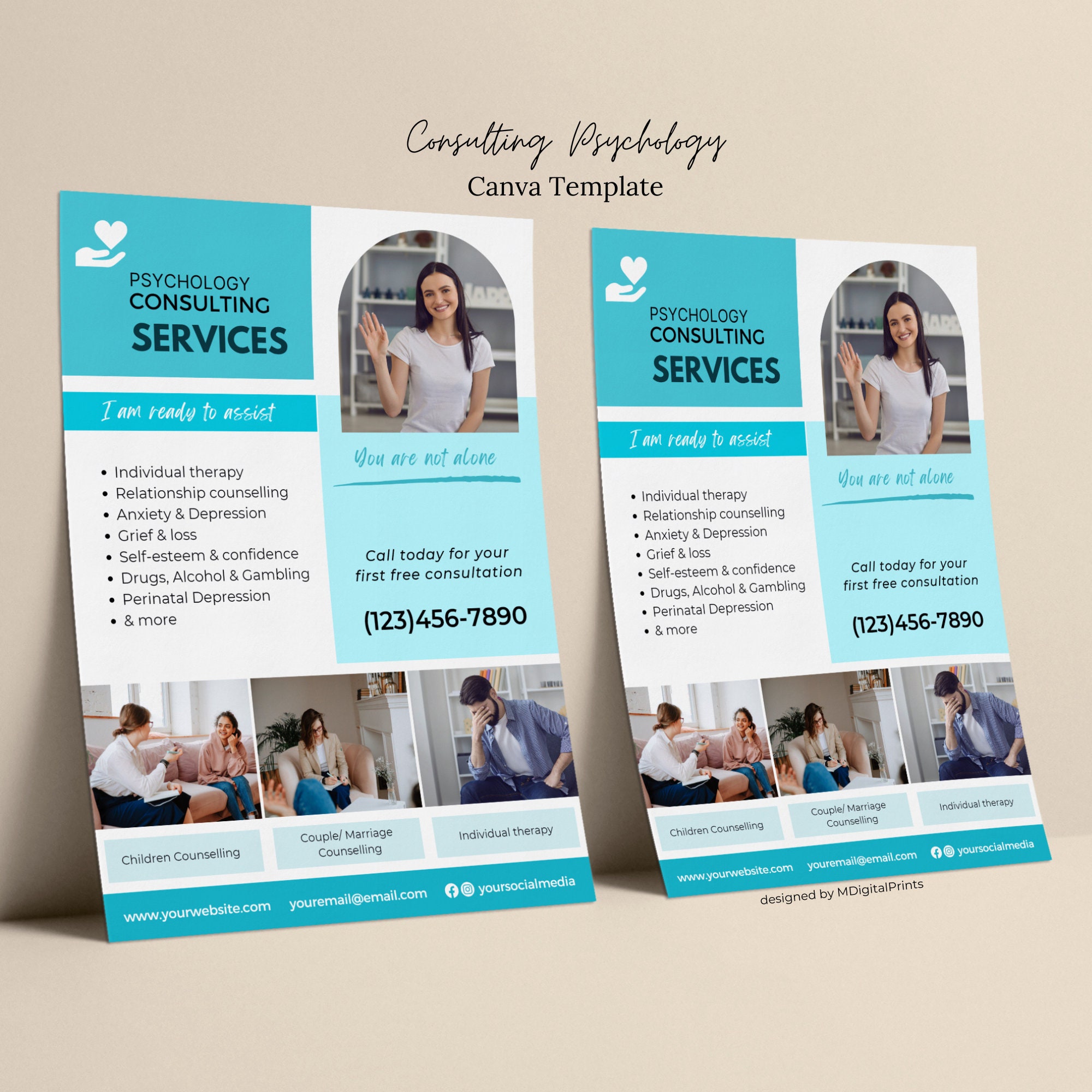 Psychology Flyer Canva Template, Editable Counseling Therapist Template ...
