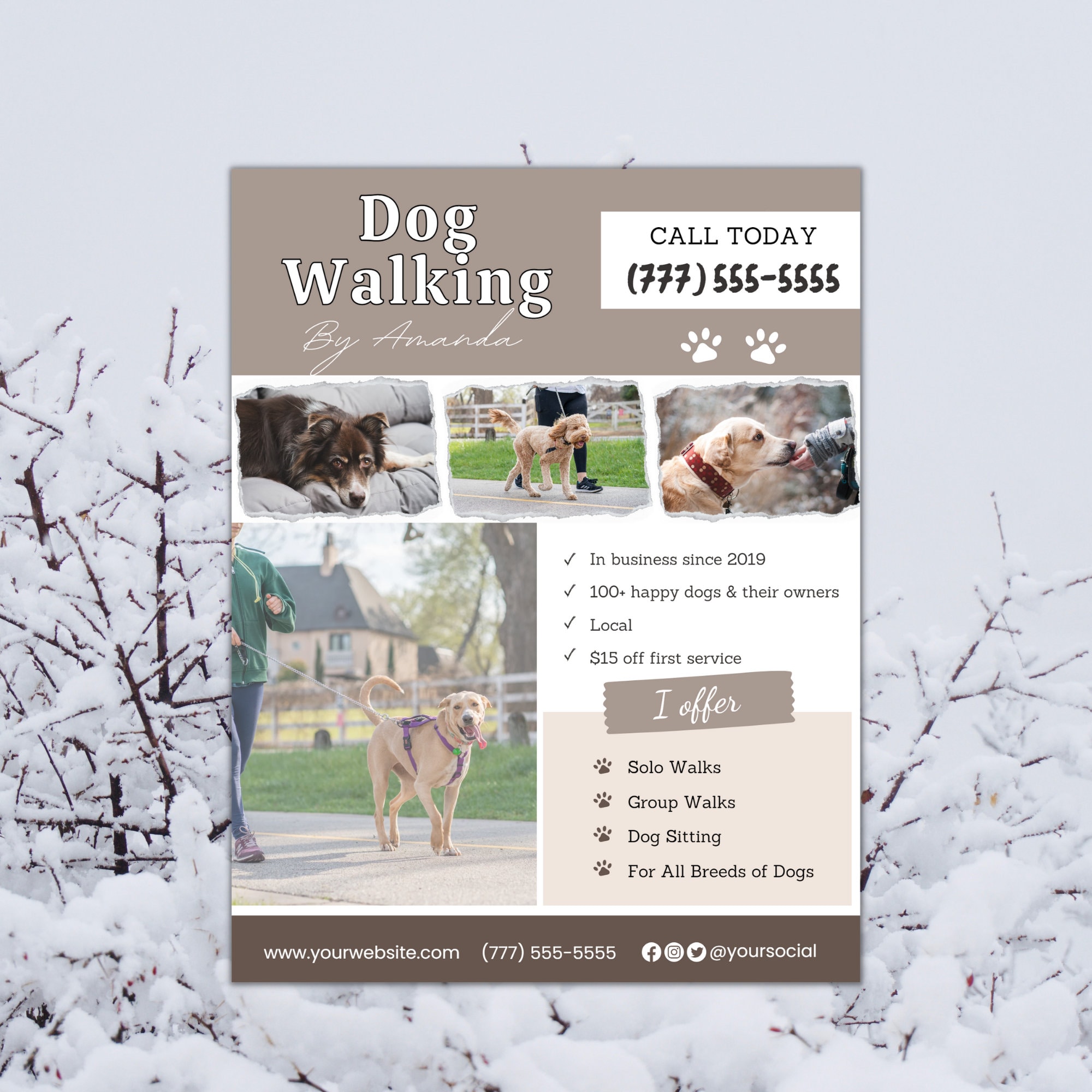 Dog Walking Flyer Canva Template, Dog Walking Services Promotion Flyer ...