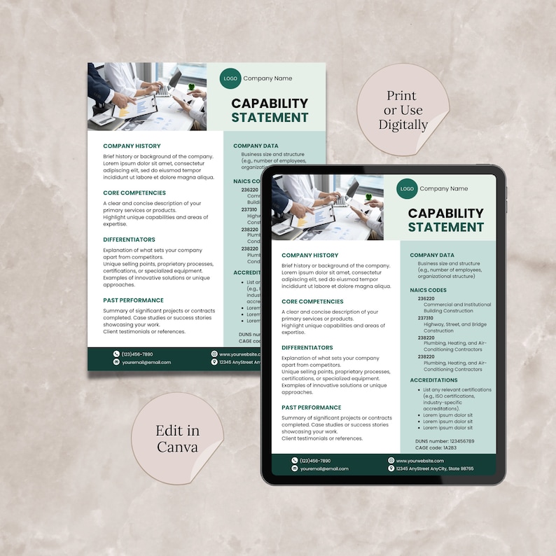 Capability Statement Canva Template Editable Capability Statement ...