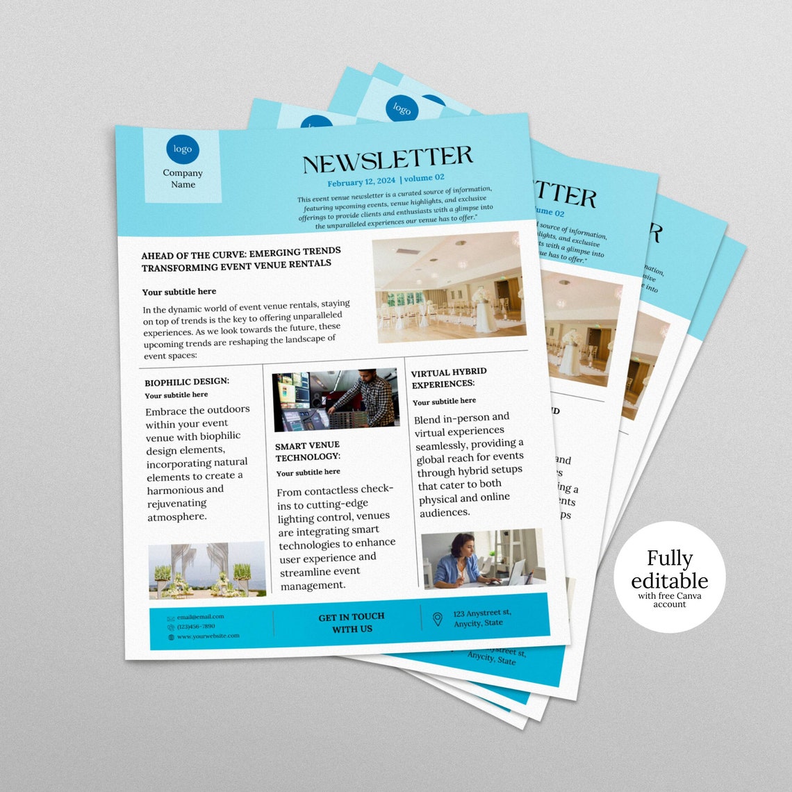 Event Venue Newsletter Template Canva, Editable Venue Rental Business ...
