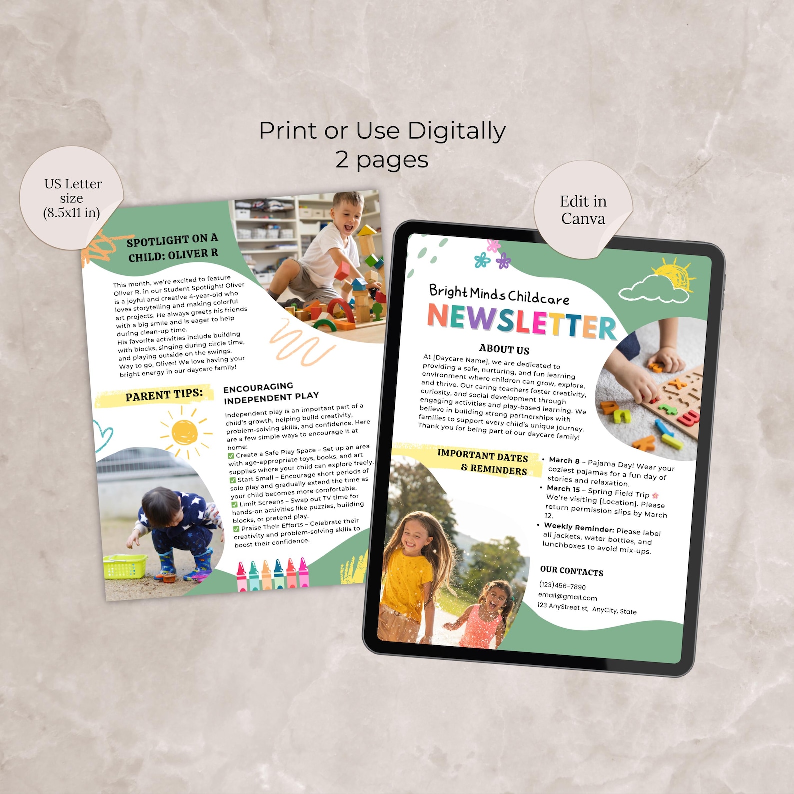 Preschool Newsletter Canva Template, Editable Childcare Newsletter ...