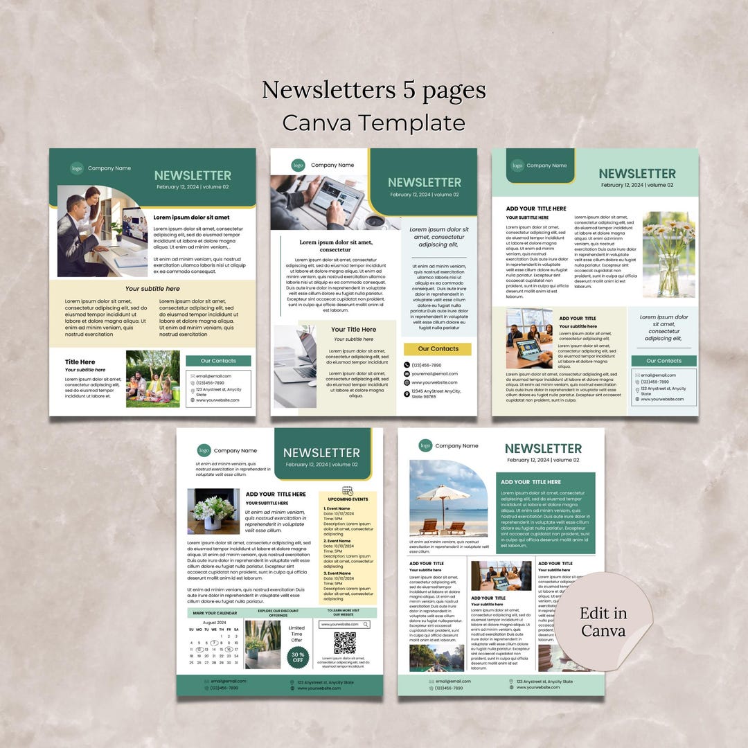 Newsletter Email Template Canva, Sage Green Editable Business Monthly ...
