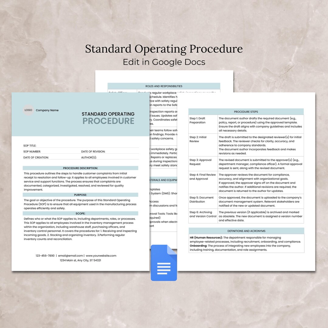 Standard Operating Procedure Template Docs, Editable SOP Document ...