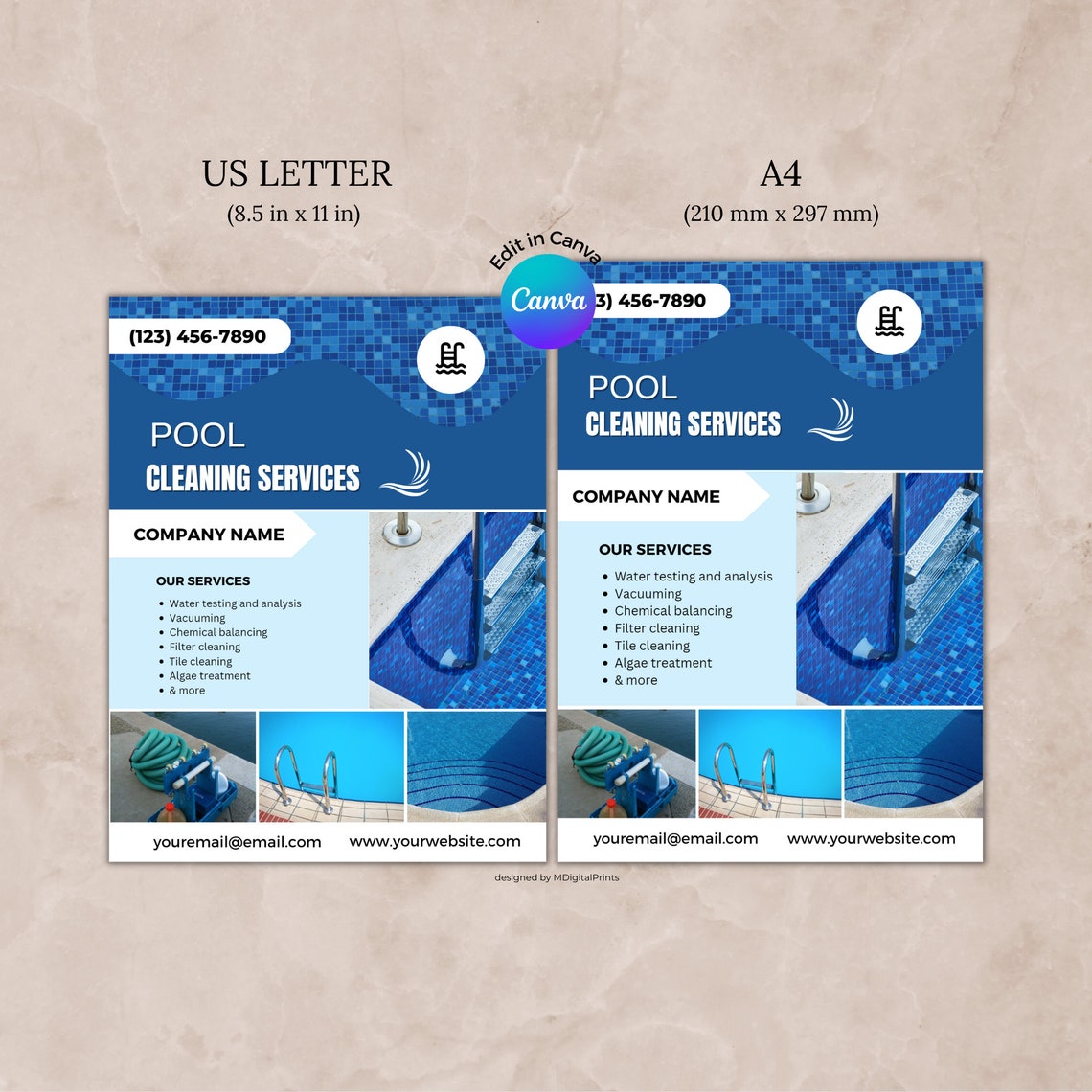 Pool Services Flyer Canva Template, Swimming Pool Cleaning Business ...