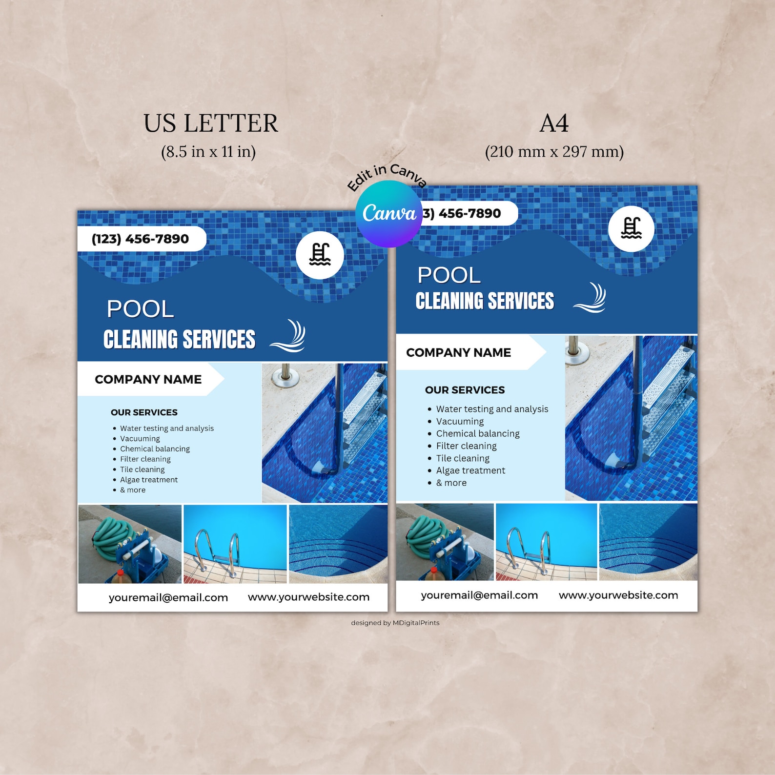 Pool Services Flyer Canva Template, Swimming Pool Cleaning Business ...