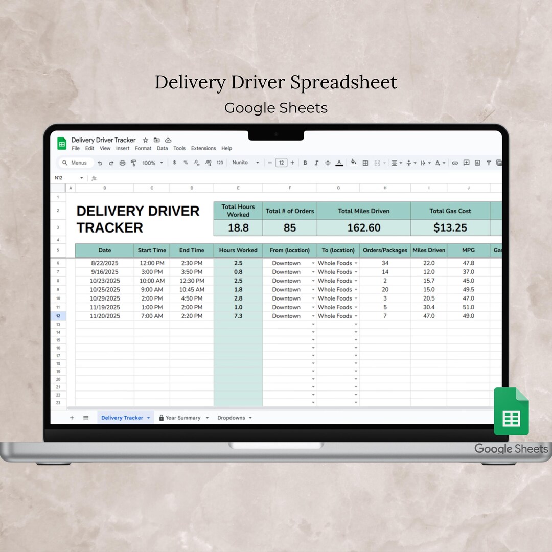Delivery Driver Tracker Google Sheet Door Dash Uber Eats Tracker ...