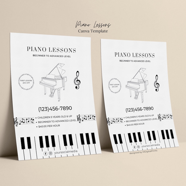 Piano Lessons Flyer Canva Template, Piano Teacher Editable Flyer, Music ...