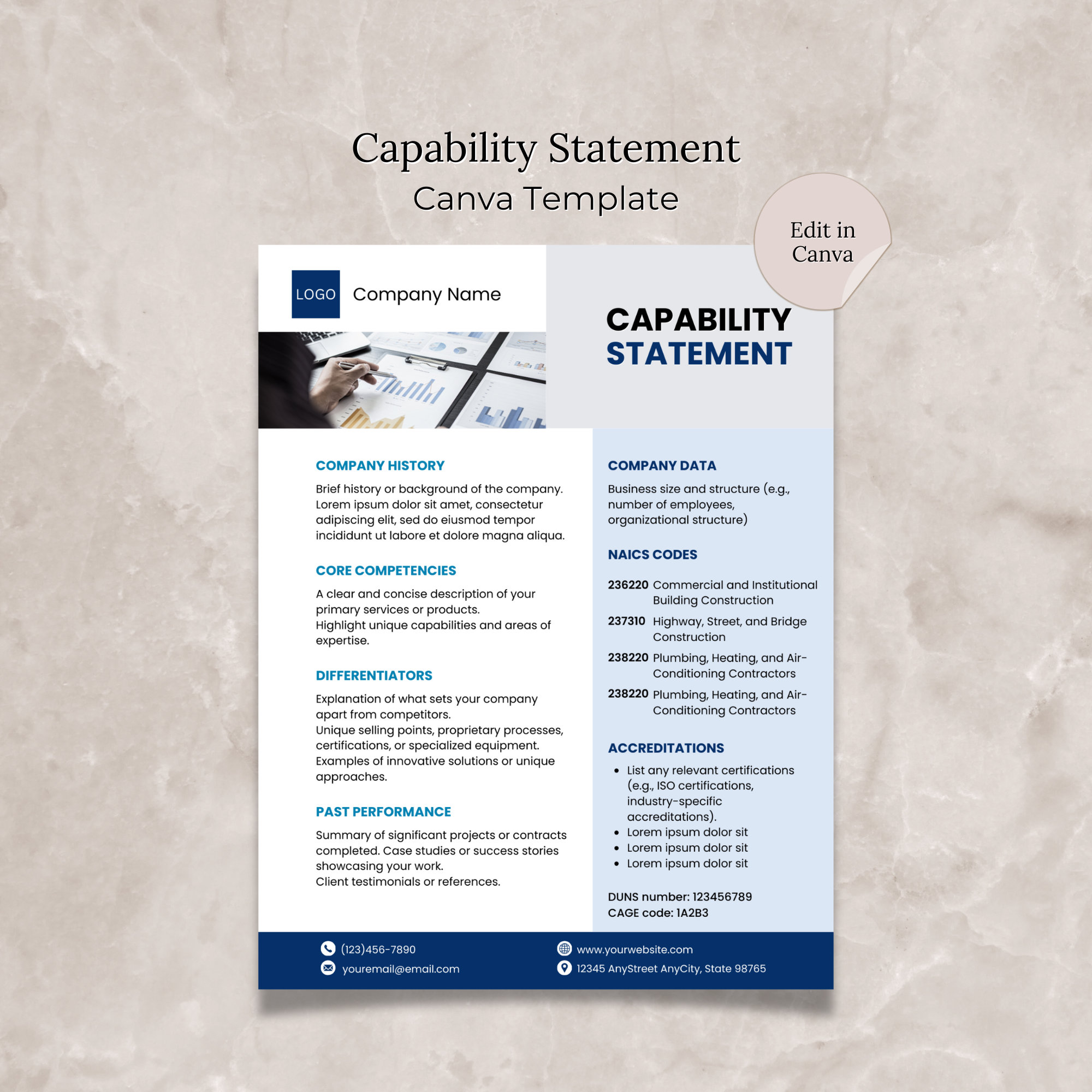 Capability Statement Canva Template Editable Capability Statement ...