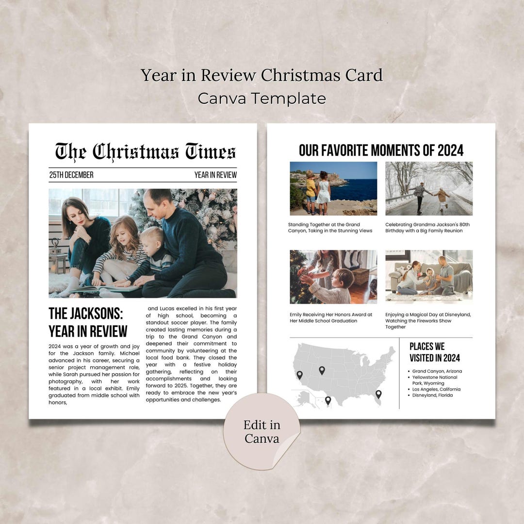 Year in Review Christmas Card Canva Template, Editable Christmas ...