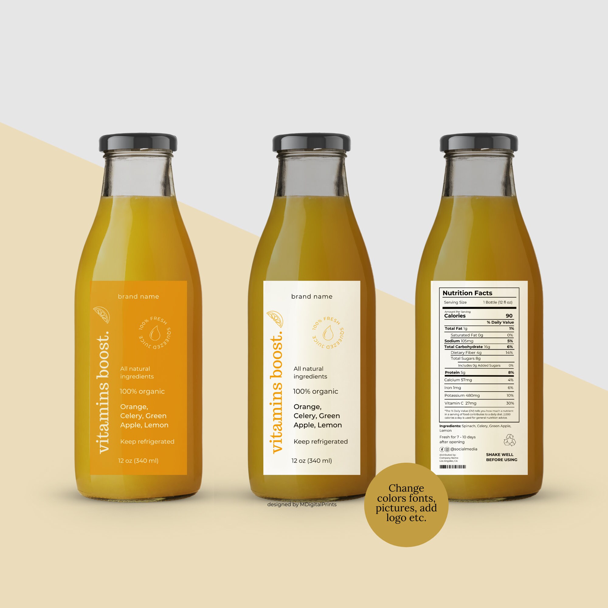 Editable Juice Labels Template Canva, Juice Bottle Label, Beverage ...
