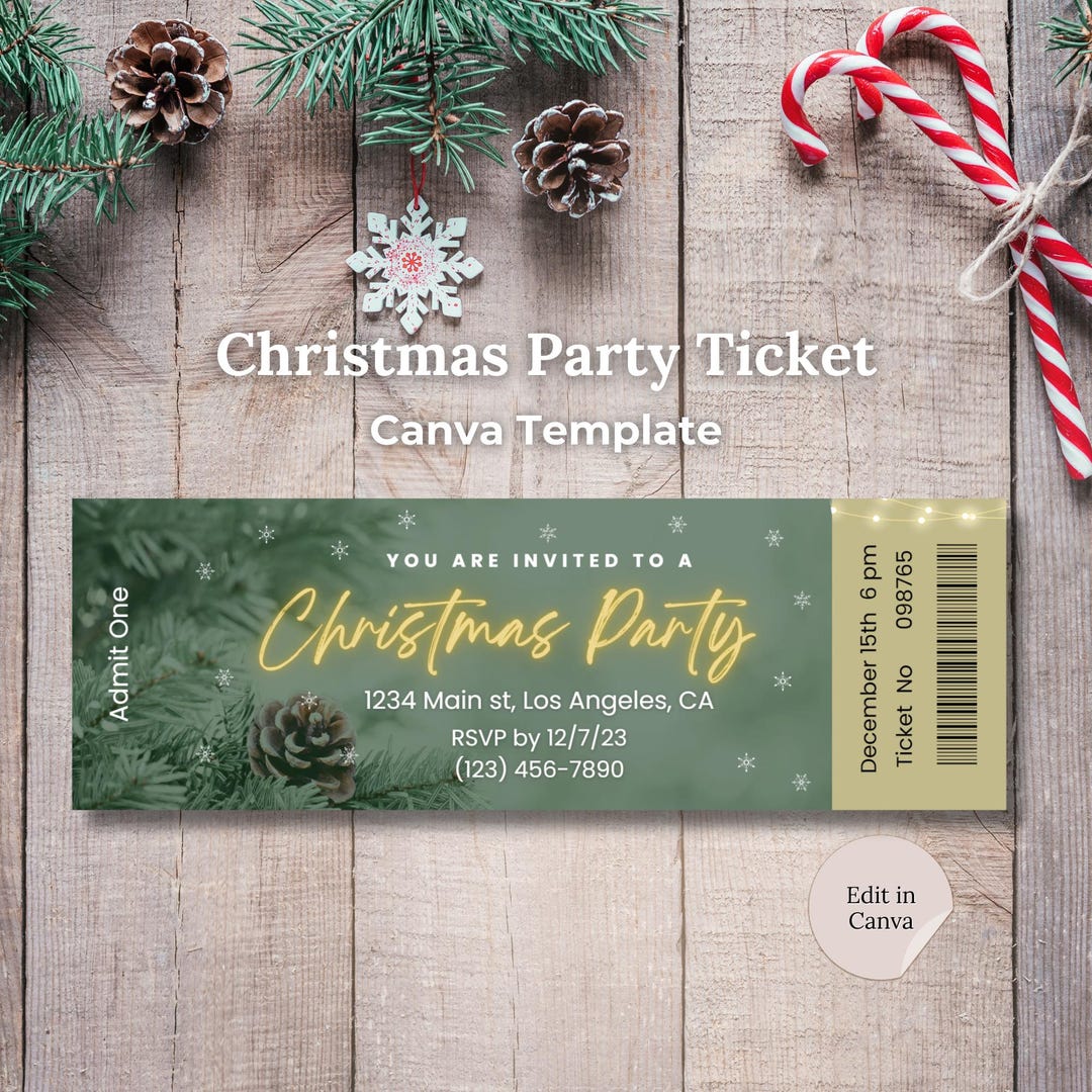 Christmas Event Ticket Canva Template, Editable Holiday Tickets Party ...
