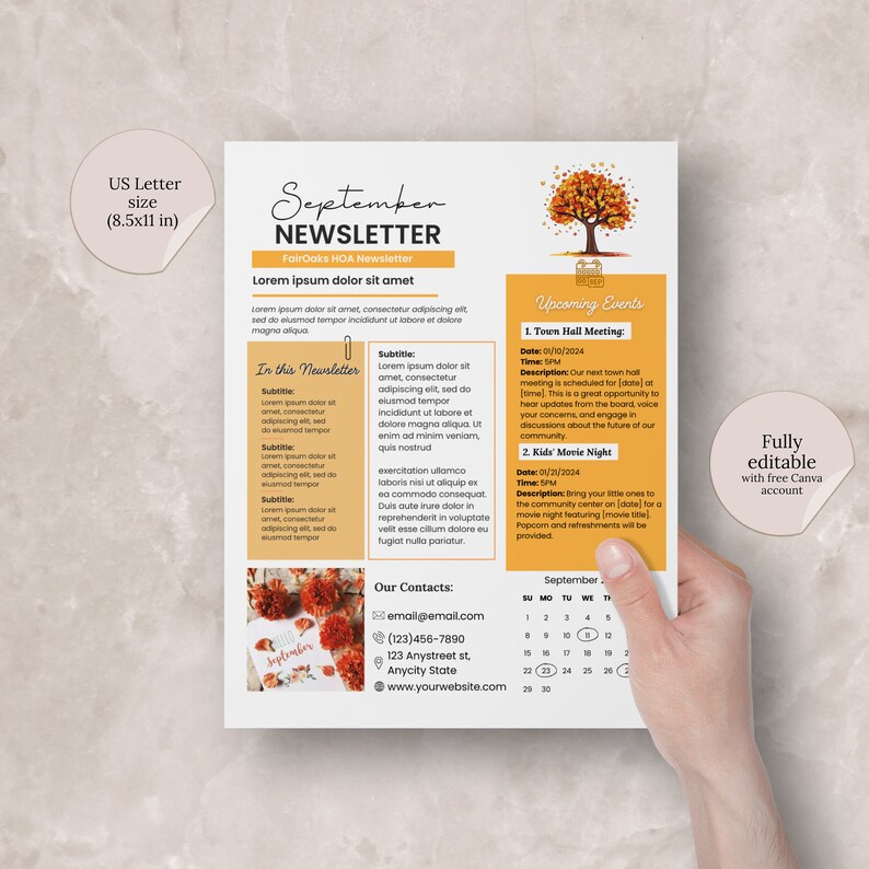 September Newsletter 2026 Canva Template Editable September HOA ...