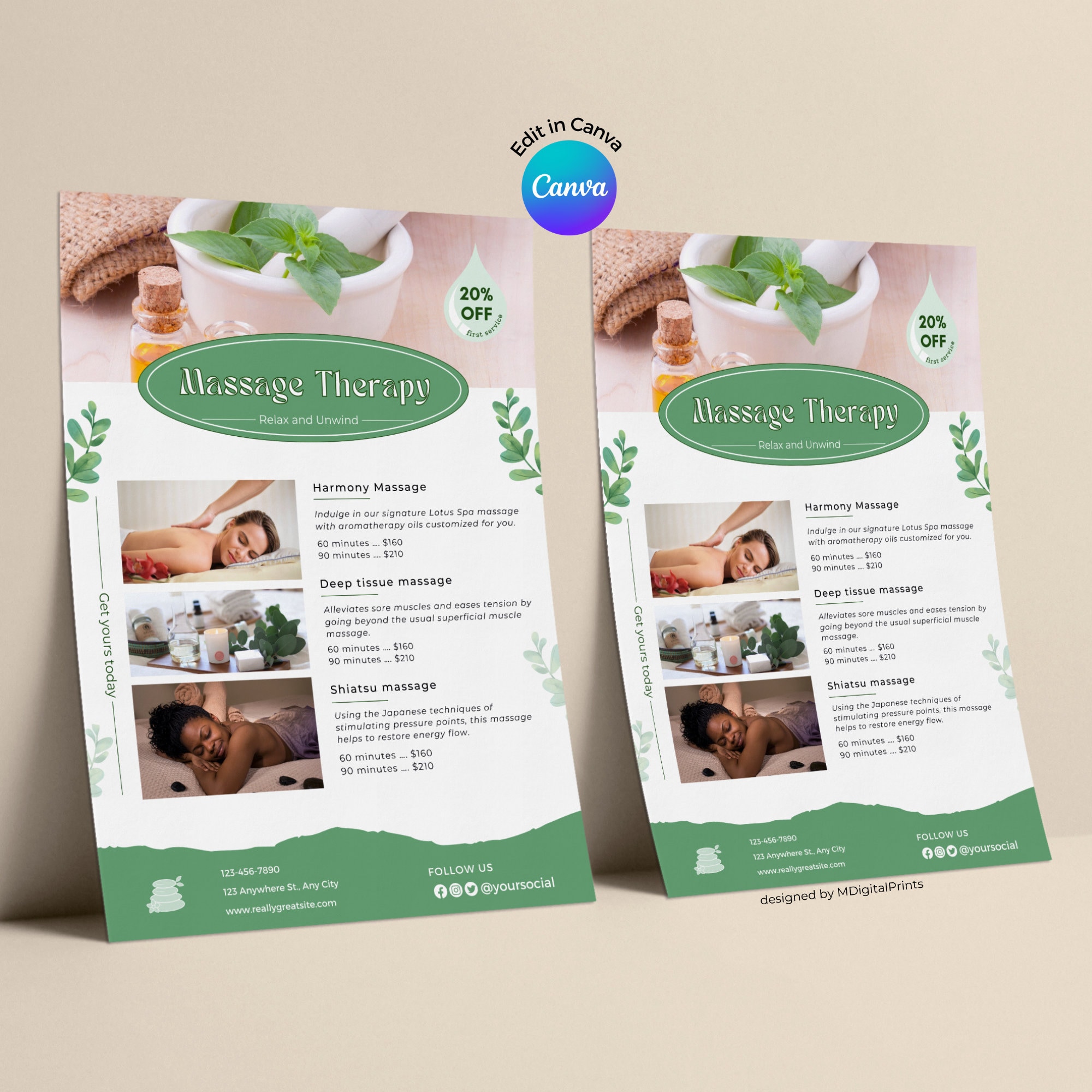 Massage Therapist Flyer Canva Templates, Massagist Business Promotion ...