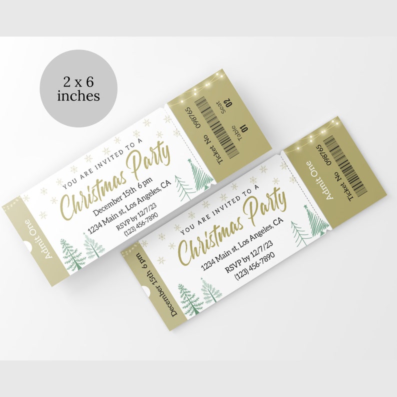 Christmas Event Ticket Canva Template, Editable Holiday Ticket Gold ...