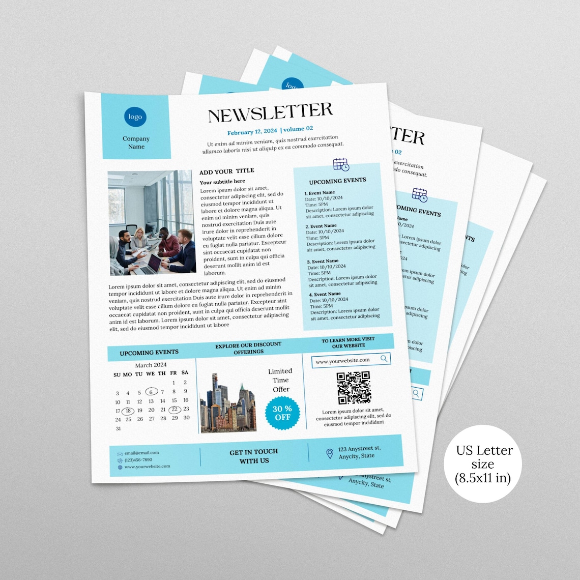 Newsletter Email Template Canva, Blue Editable Business Monthly ...