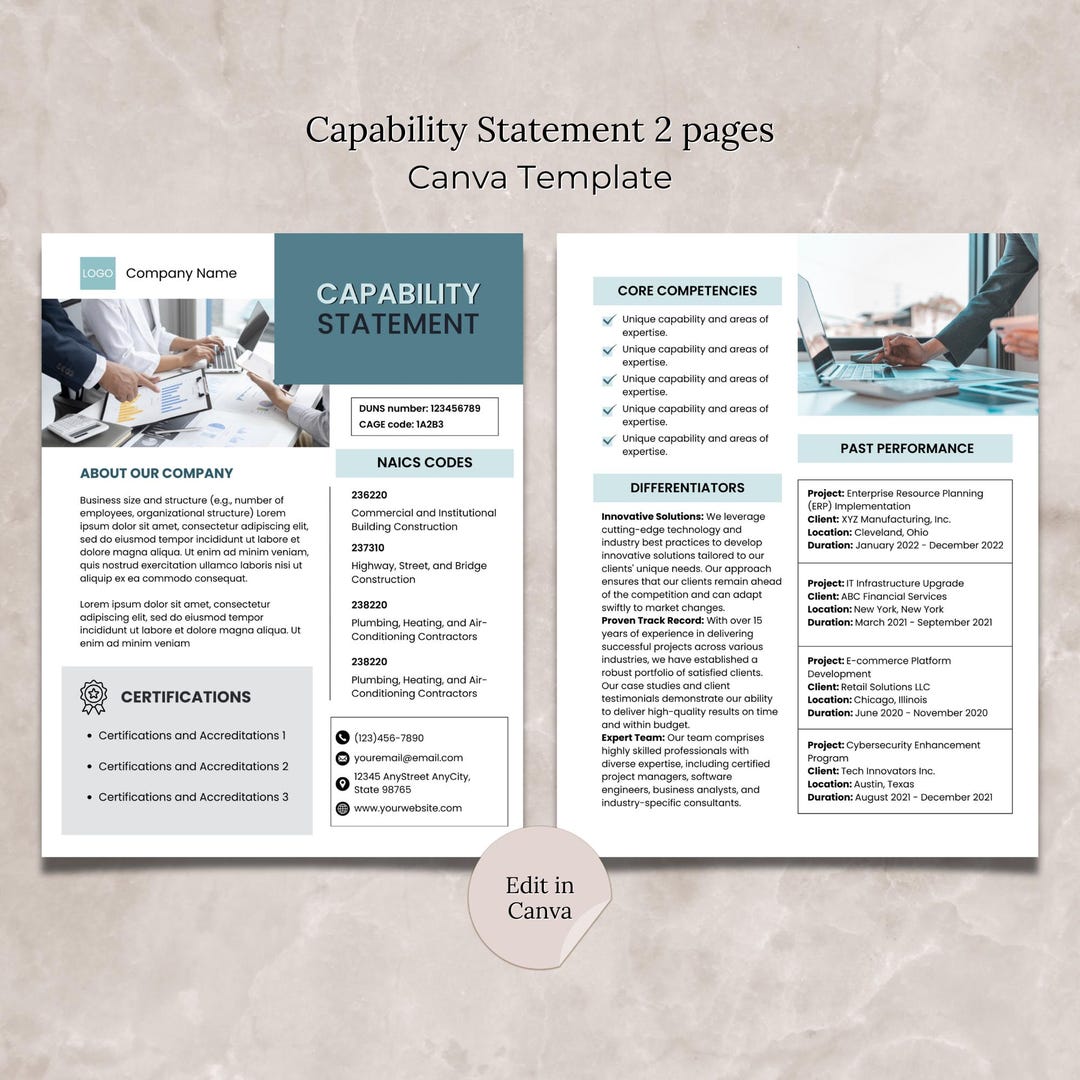 Capability Statement Canva Template Editable Capability Statement ...