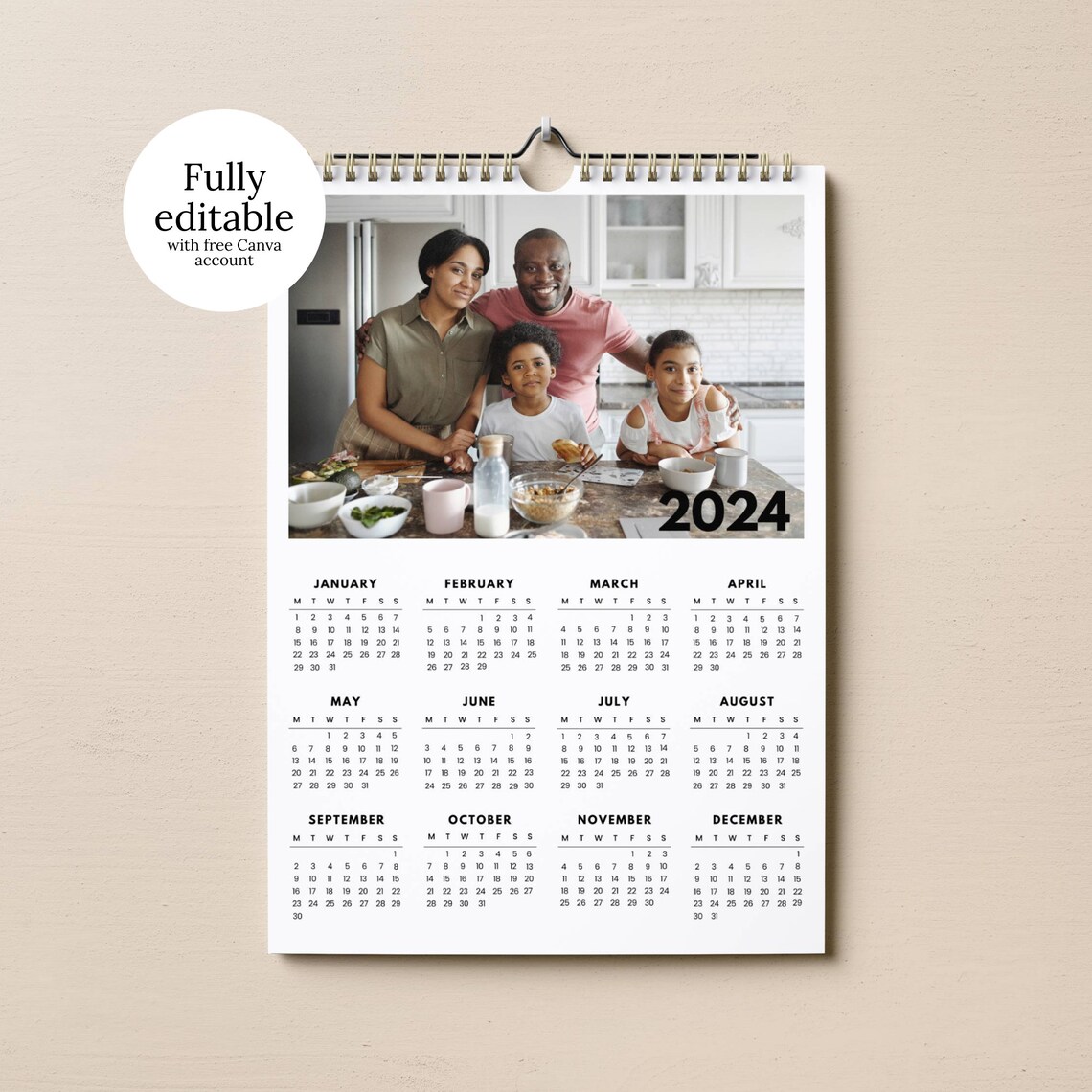 2024 Editable Yearly Calendar Photo Calendar Template Yearly Calendar ...