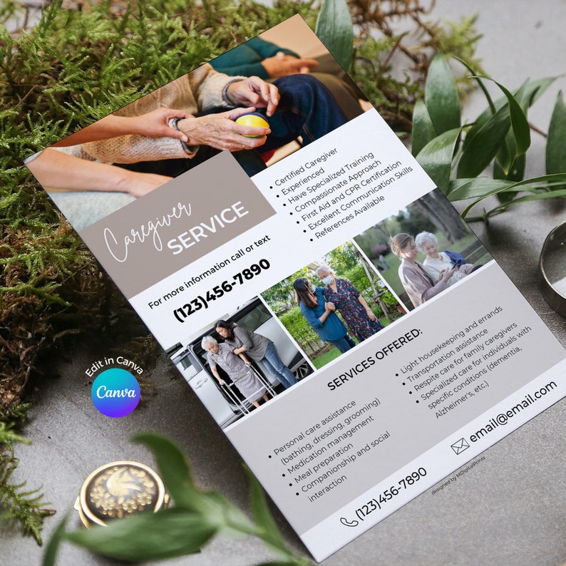 Caregiver Service Flyer Canva Template Elderly Care Template - Etsy