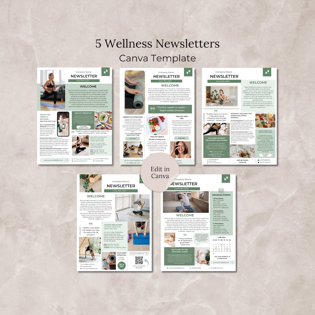 Wellness Newsletter Email Template Canva Sage Green Editable Business ...
