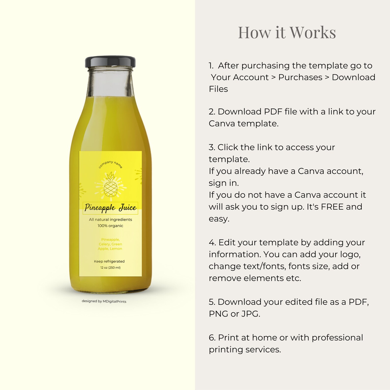 Editable Juice Bottle Labels Canva Template, Beverage Bottle Labels ...