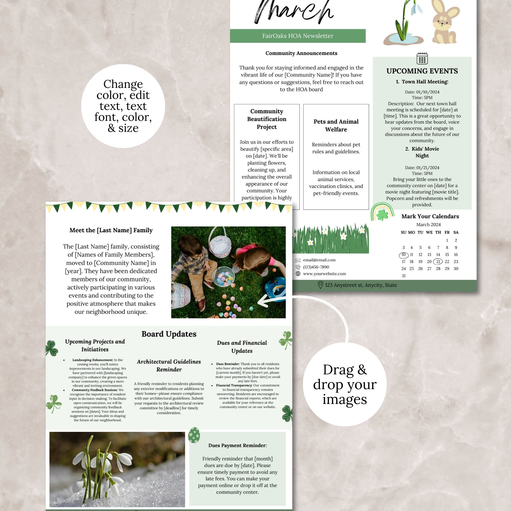 HOA Monthly Newsletter Canva Template, Editable Full Year Newsletter ...