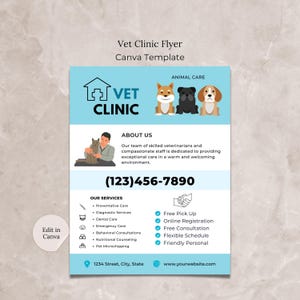 Vet Clinic Flyer Canva Template, Pet Hospital Flyer Editable Template ...