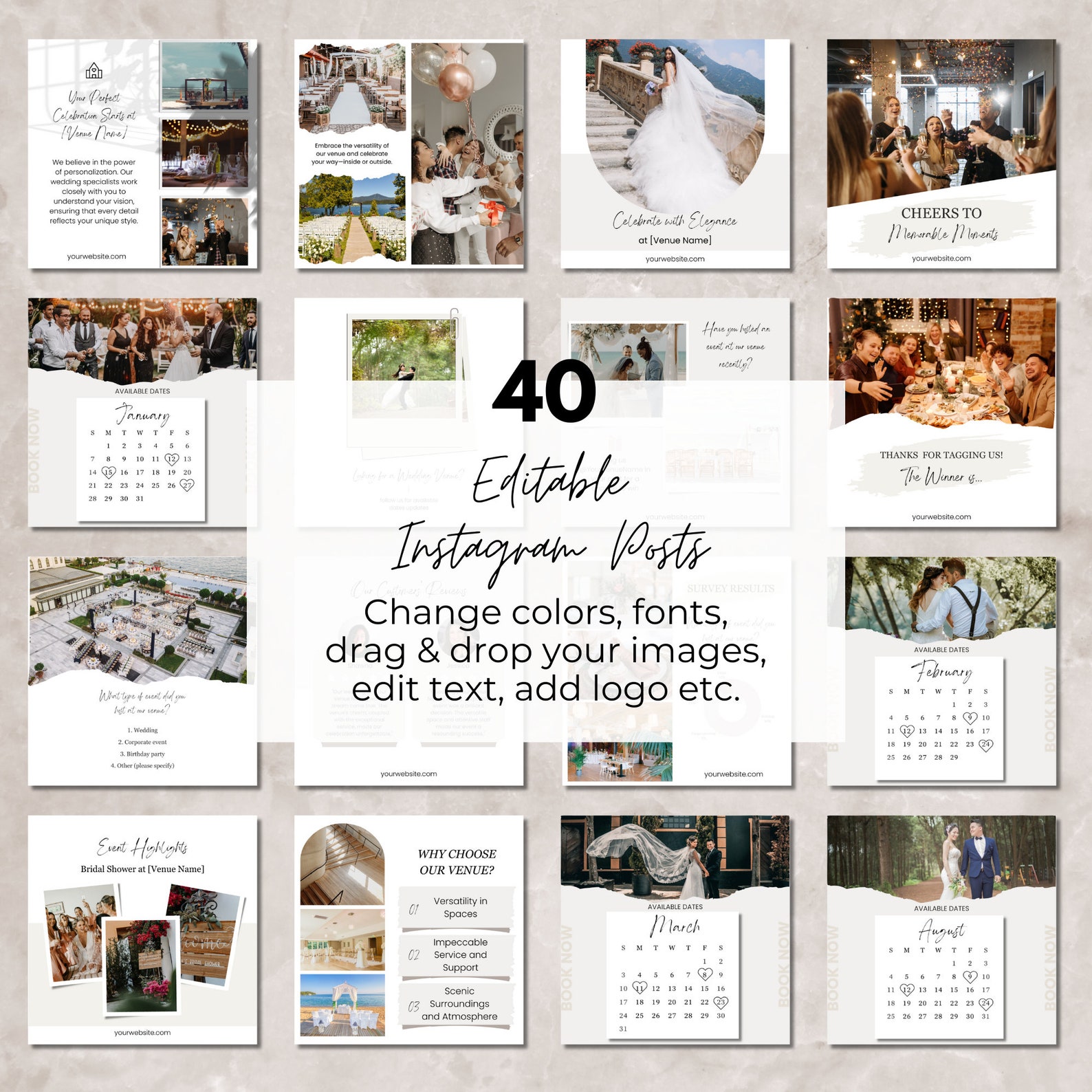 Event Venue Rental Instagram Posts Canva Template Editable Wedding ...