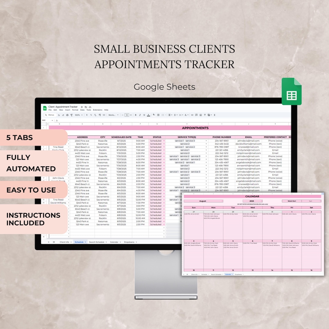 Client Appointment Tracker Google Sheet Template, Client Appointments ...