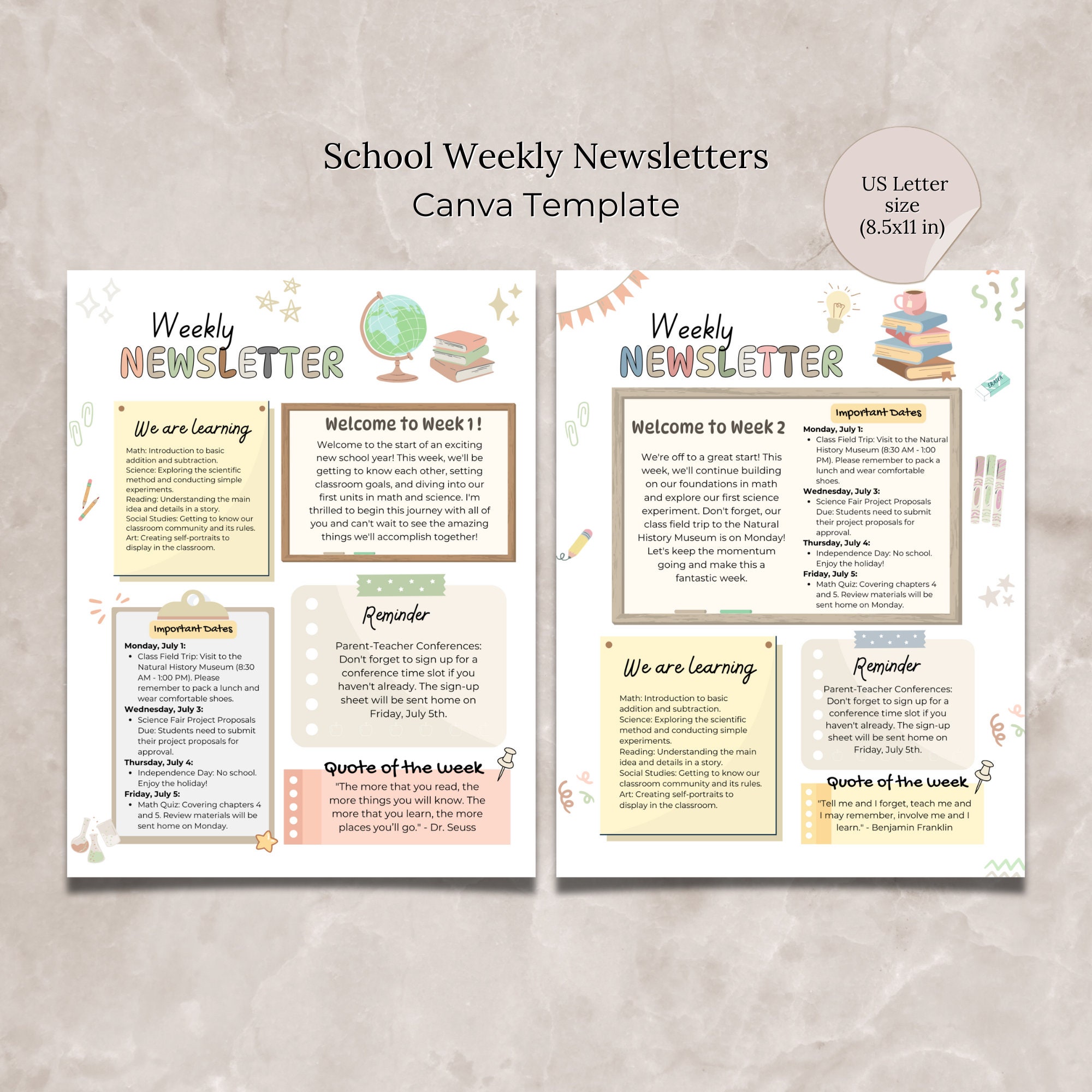Classroom Newsletter Canva Template, Editable Classroom Weekly ...