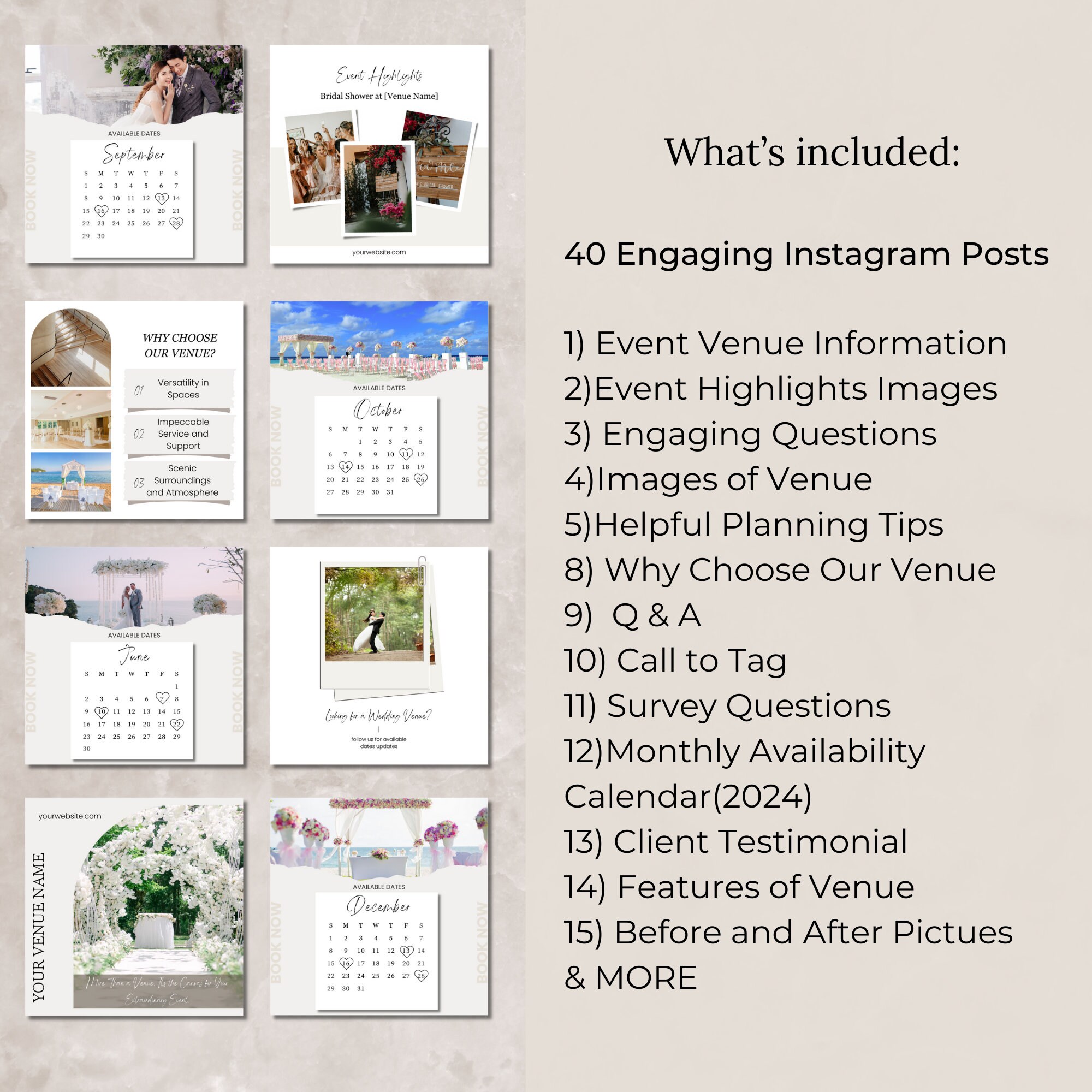 Event Venue Rental Instagram Posts Canva Template Editable Wedding ...