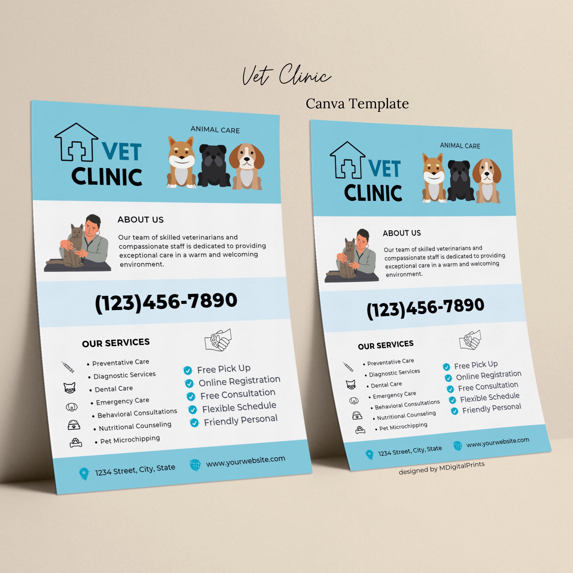Vet Clinic Flyer Canva Template, Pet Hospital Flyer Editable Template ...
