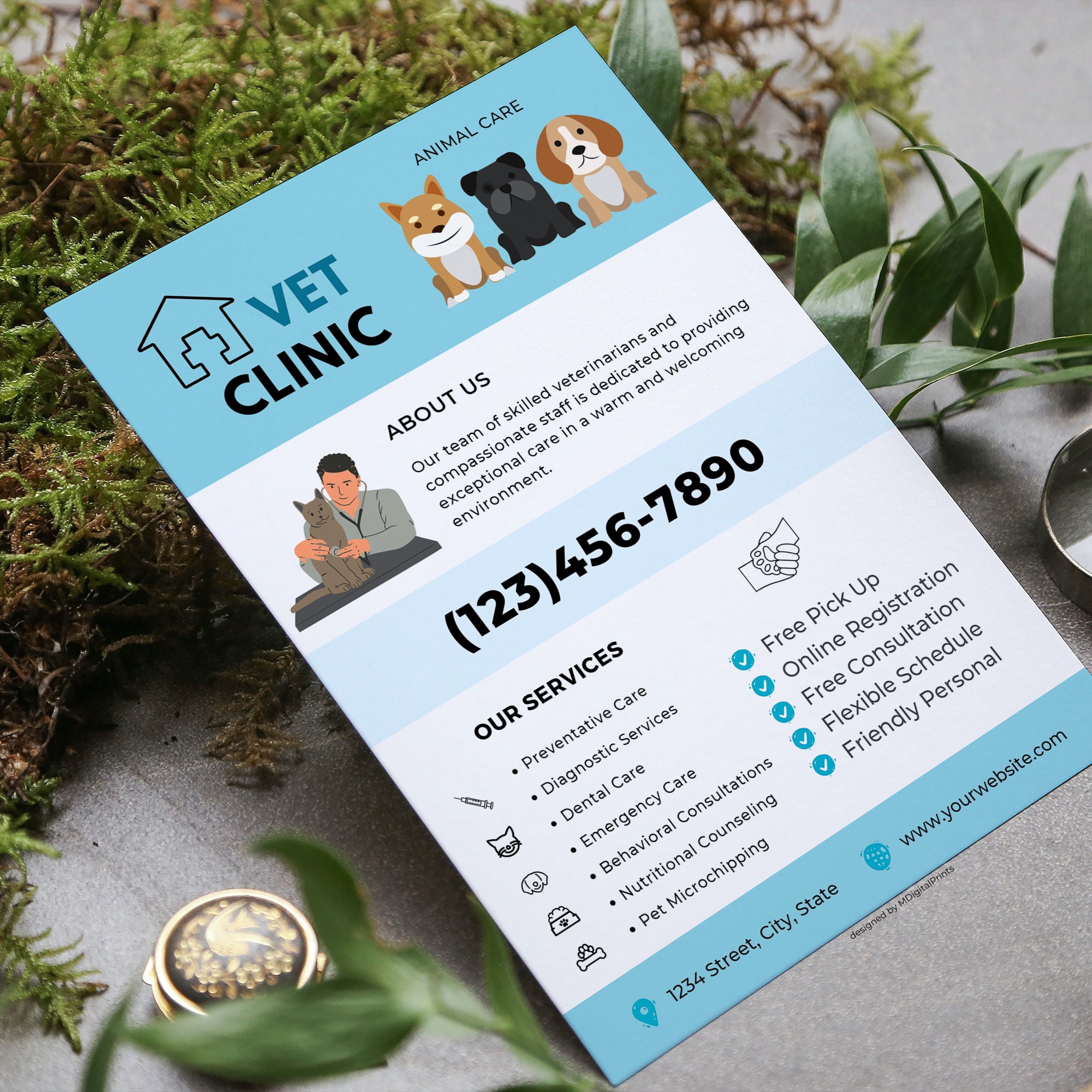 Vet Clinic Flyer Canva Template, Pet Hospital Flyer Editable Template ...