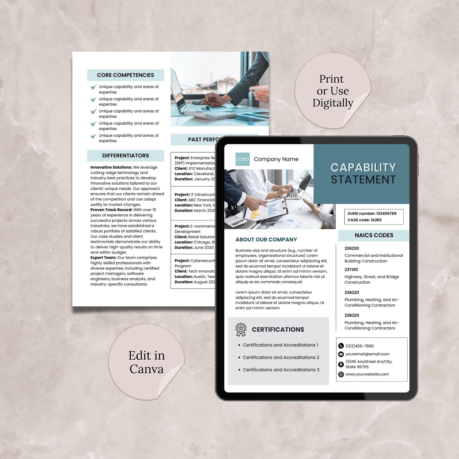 Capability Statement Canva Template Editable Capability Statement ...