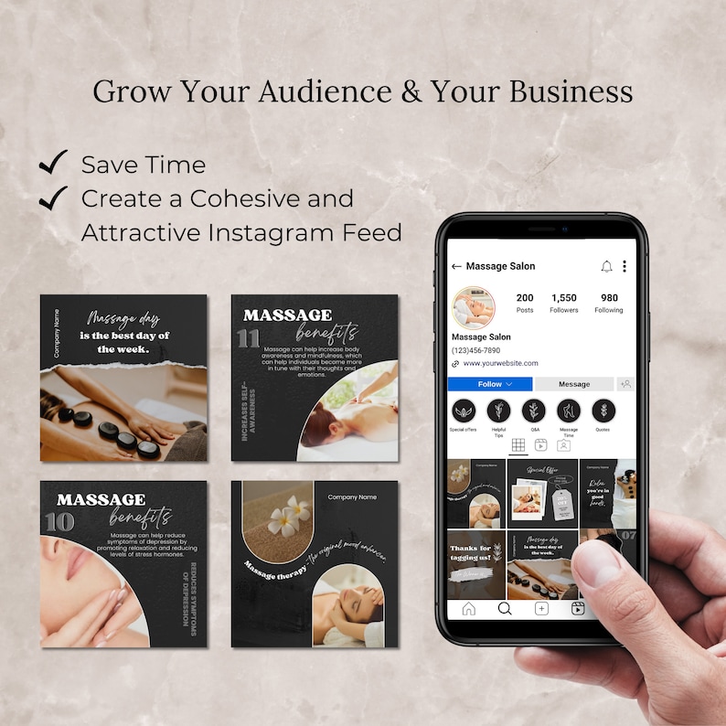 Massage Instagram Posts Canva Template Editable Massage Therapist ...