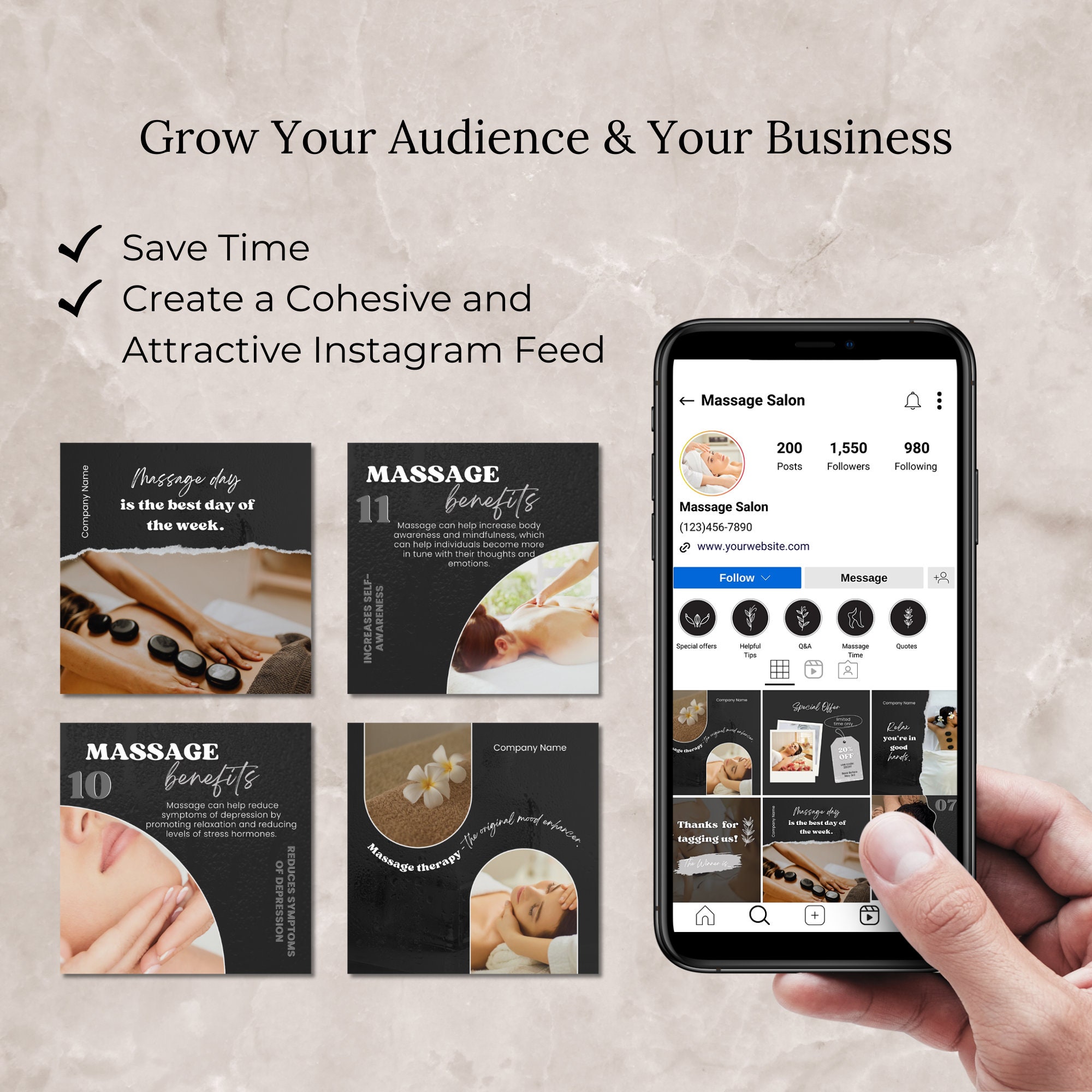 Massage Instagram Posts Canva Template Editable Massage Therapist ...