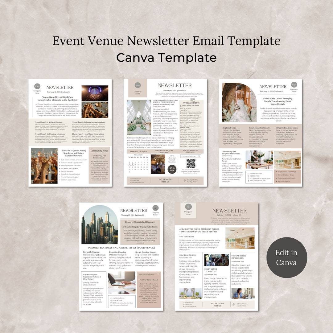 Event Venue Newsletter Template Canva, Editable Venue Rental Business ...