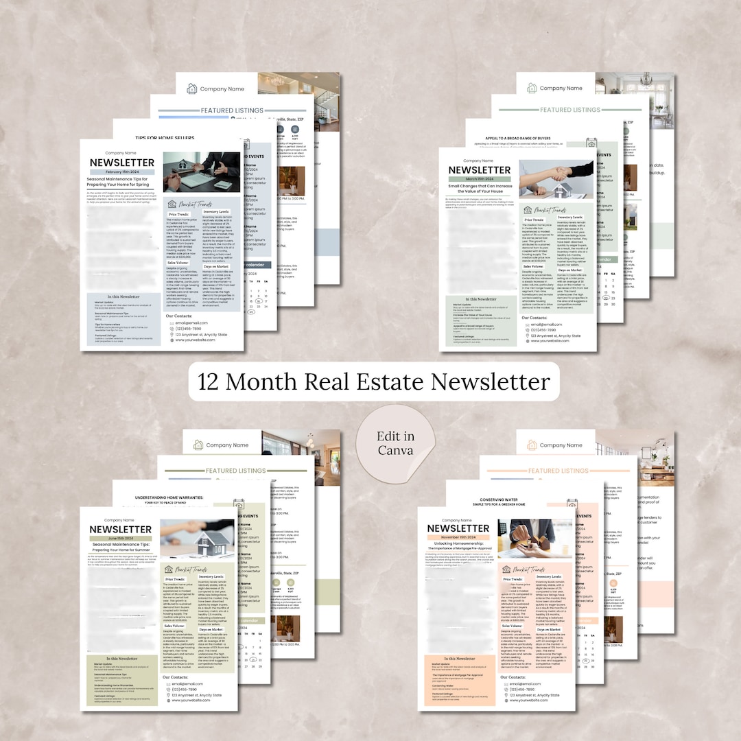 Real Estate Newsletter Canva Template 12 Month Editable Realtor ...