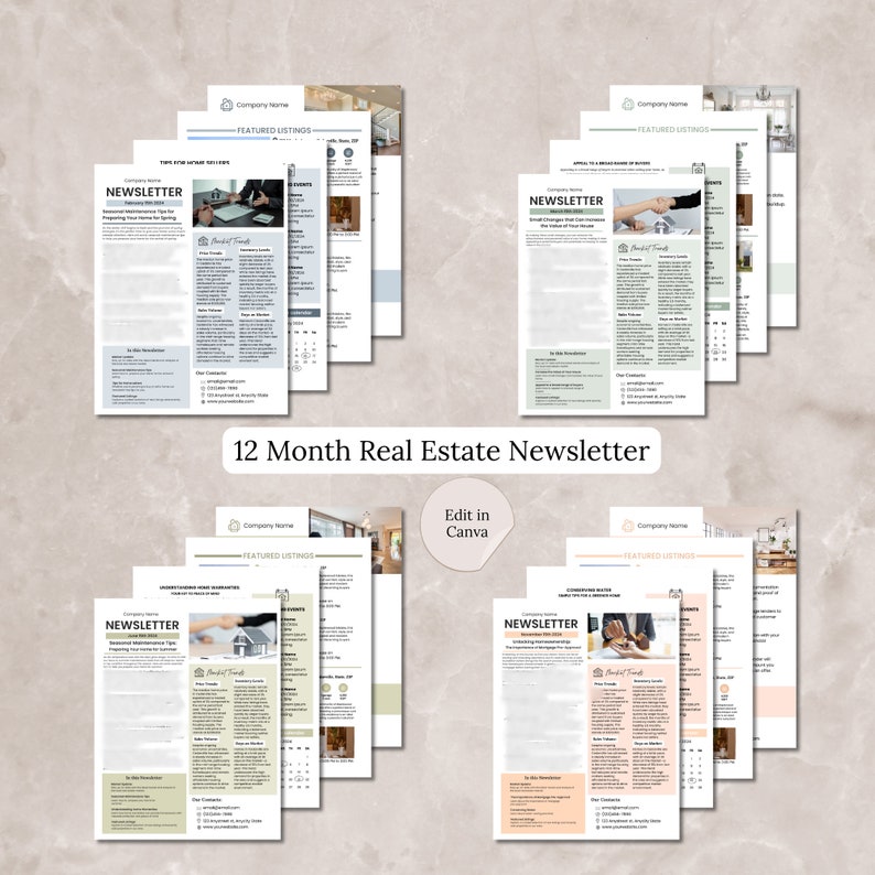 Real Estate Newsletter 2026 Canva Template 12 Month Editable Realtor ...
