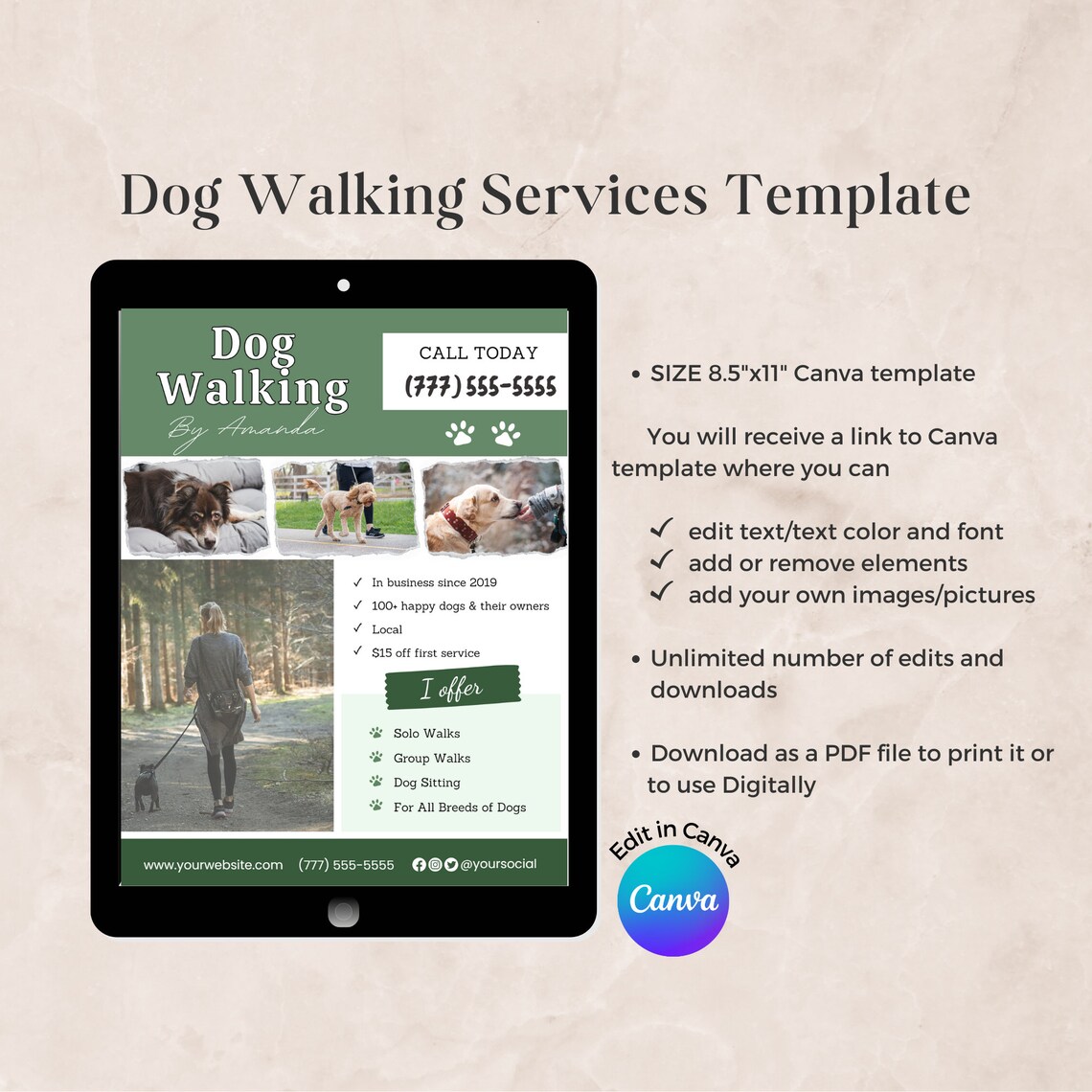 Dog Walker Services Flyer Dog Walking Service Business Canva - Etsy