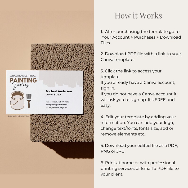 Painter Business Card Canva Template, Painting Services Editable ...