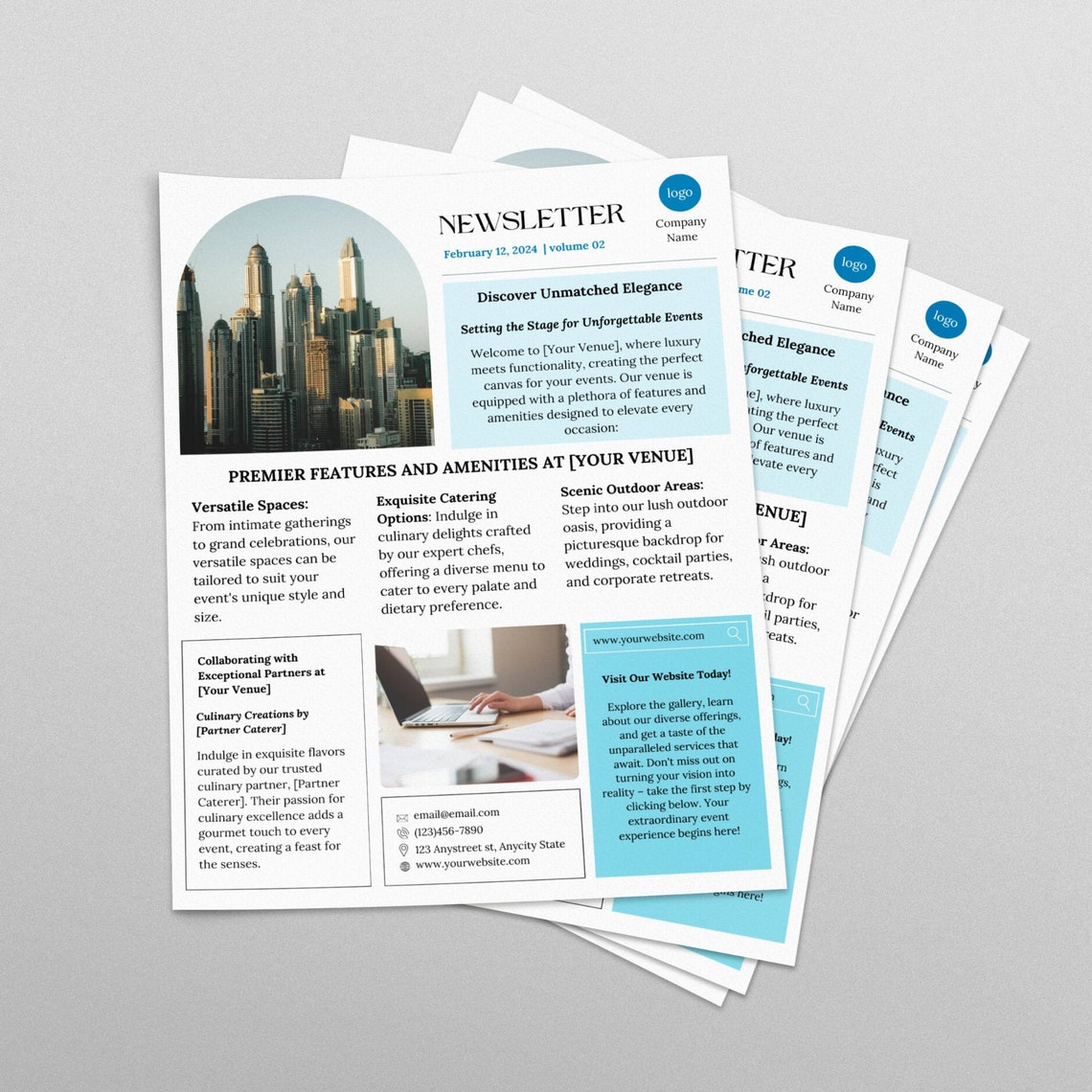 Event Venue Newsletter Template Canva, Editable Venue Rental Business ...