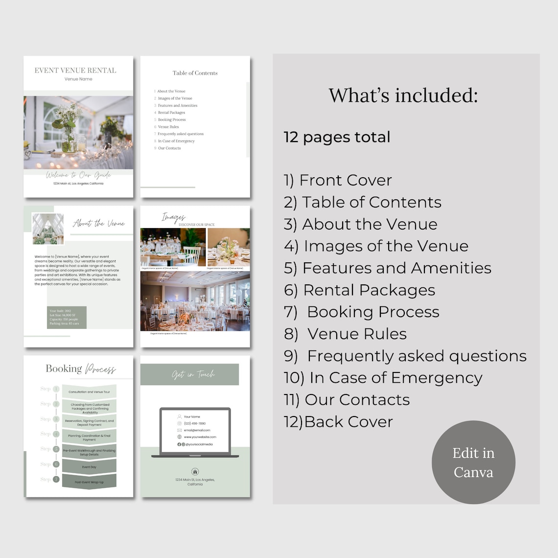 Venue Rental Book Canva Template, Editable Event Venue Rental Business ...