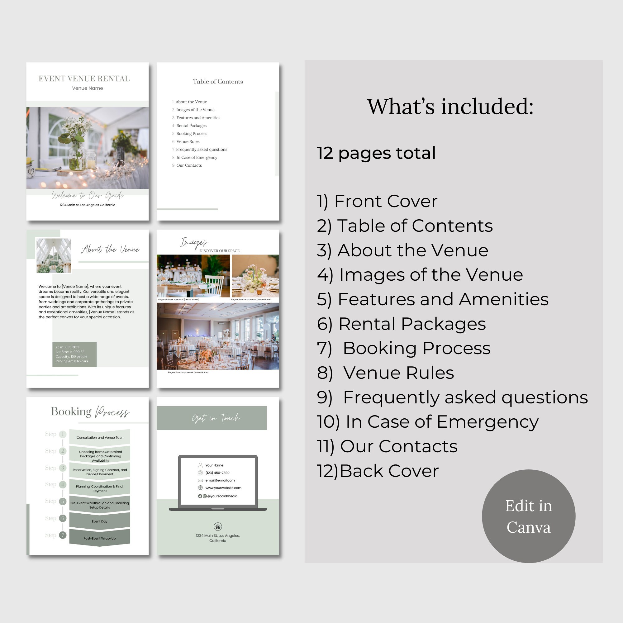 Venue Rental Book Canva Template, Editable Event Venue Rental Business ...
