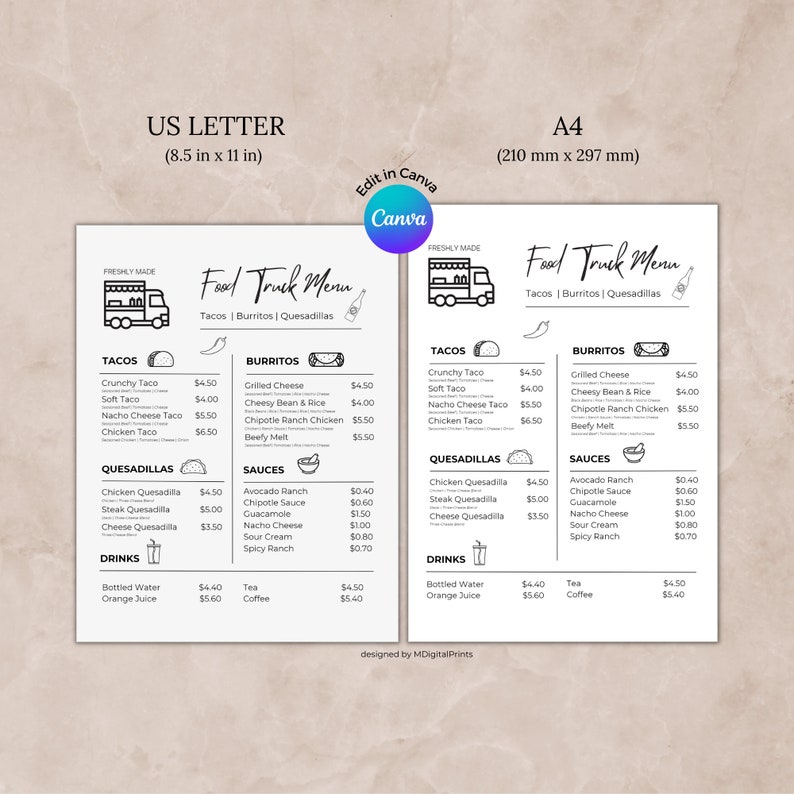 Food Truck Menu Canva Template Editable Mexican Food Truck - Etsy