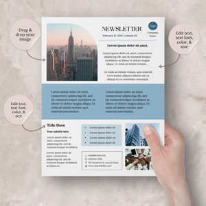 Newsletter Email Template Canva, Blue Editable Business Monthly ...