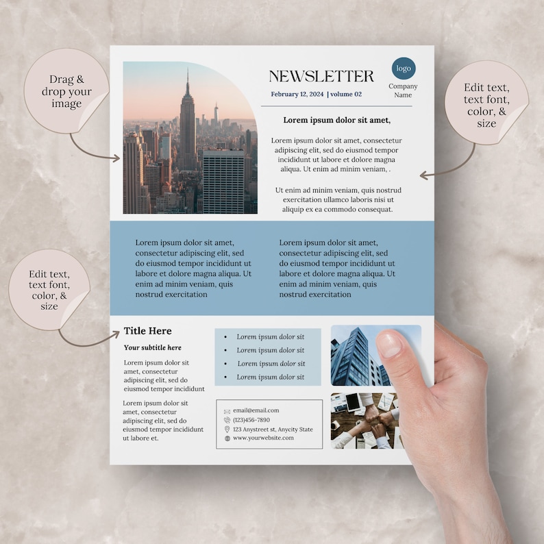 Newsletter Email Template Canva, Blue Editable Business Monthly ...