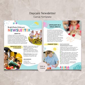 Daycare Newsletter Canva Template, Editable Childcare Newsletter Bundle, Preschool Newsletter ...